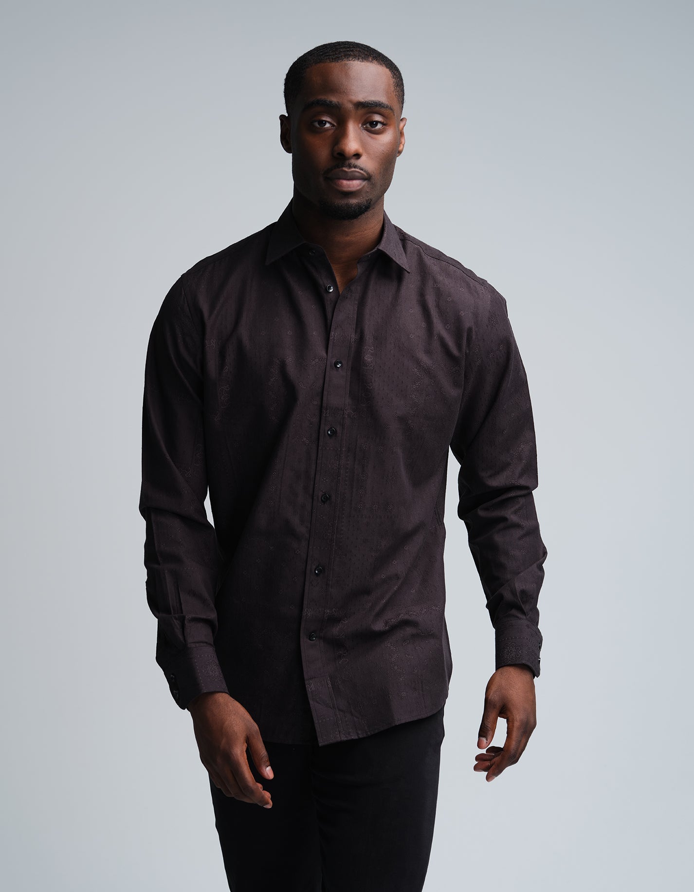 Black Ornamental Jacquard Shirt | Gresham Blake Online