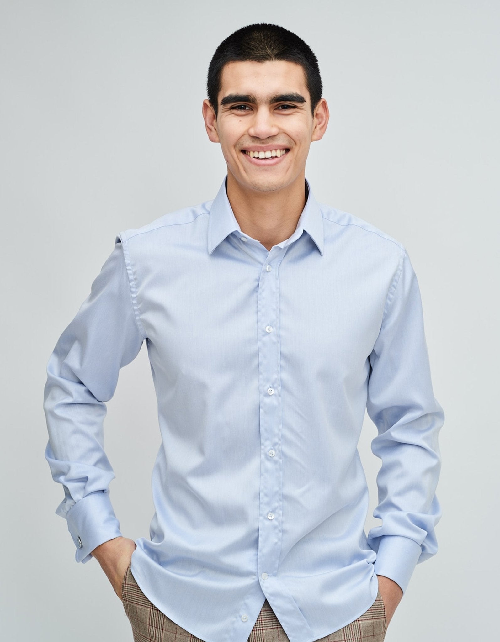 Blue Double Cuff Kent Collar Shirt | Gresham Blake Online