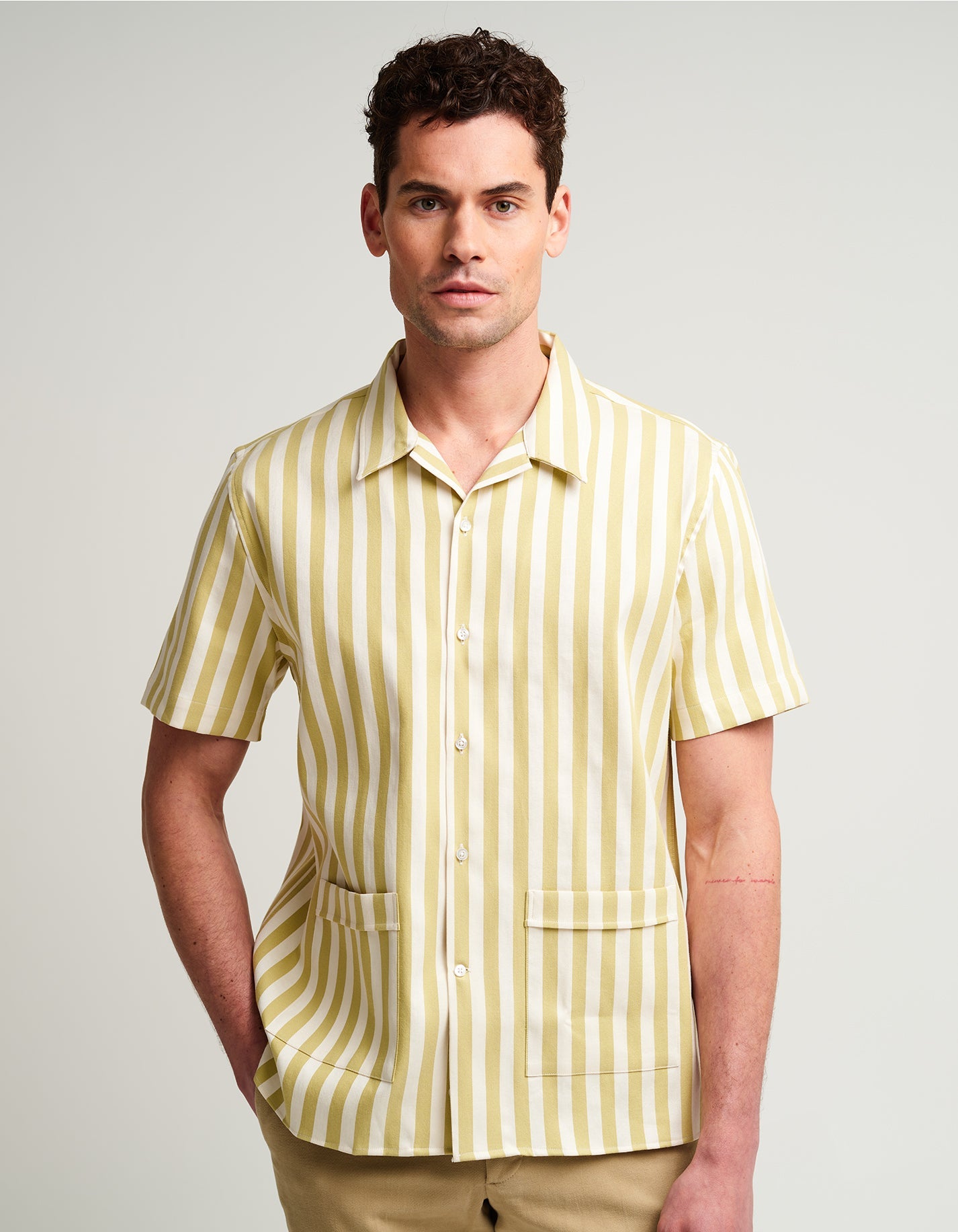 Ecru Stripe Bowling Shirt | Gresham Blake Online