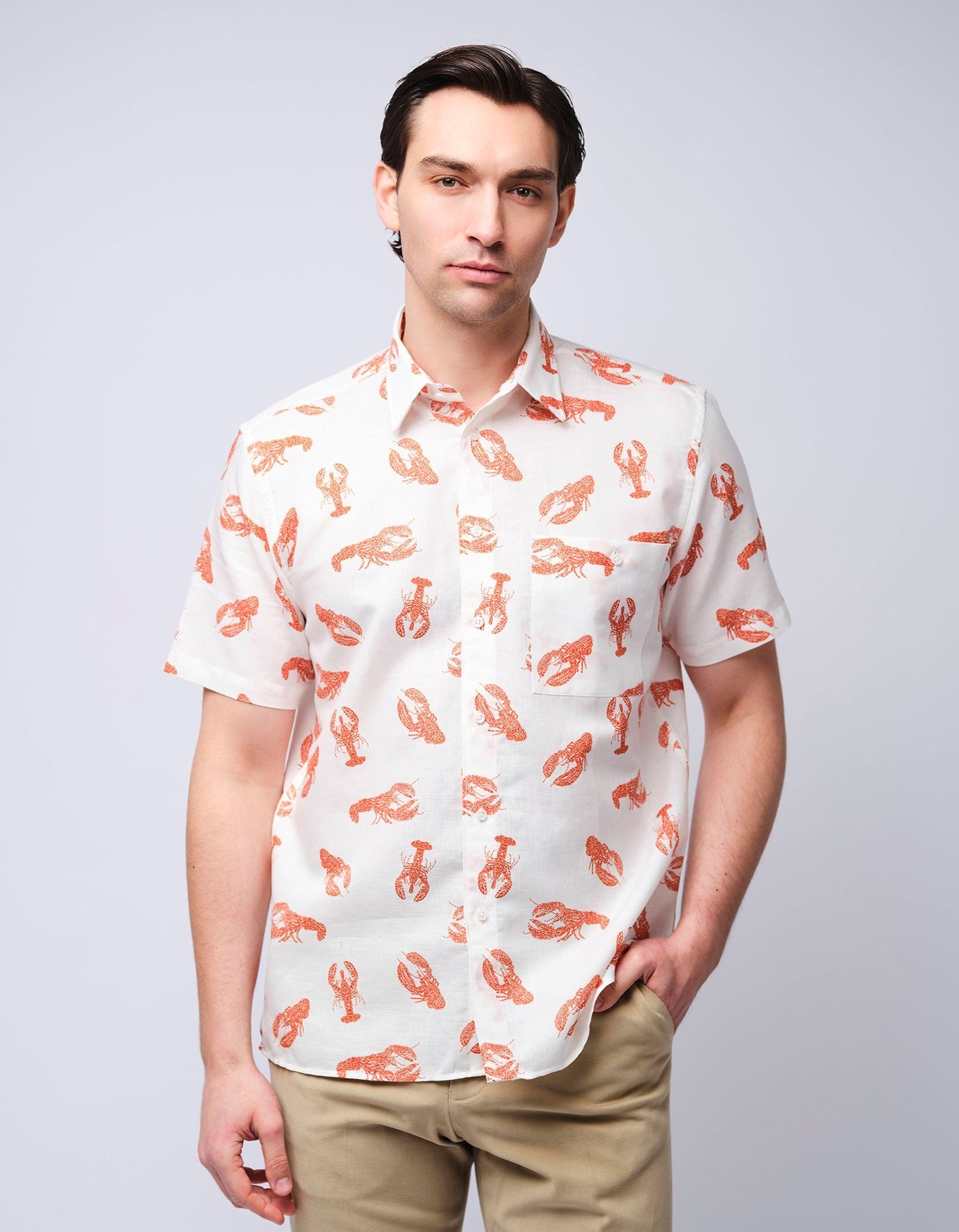 Lobster Dot Short Sleeve Linen Shirt | Gresham Blake Online