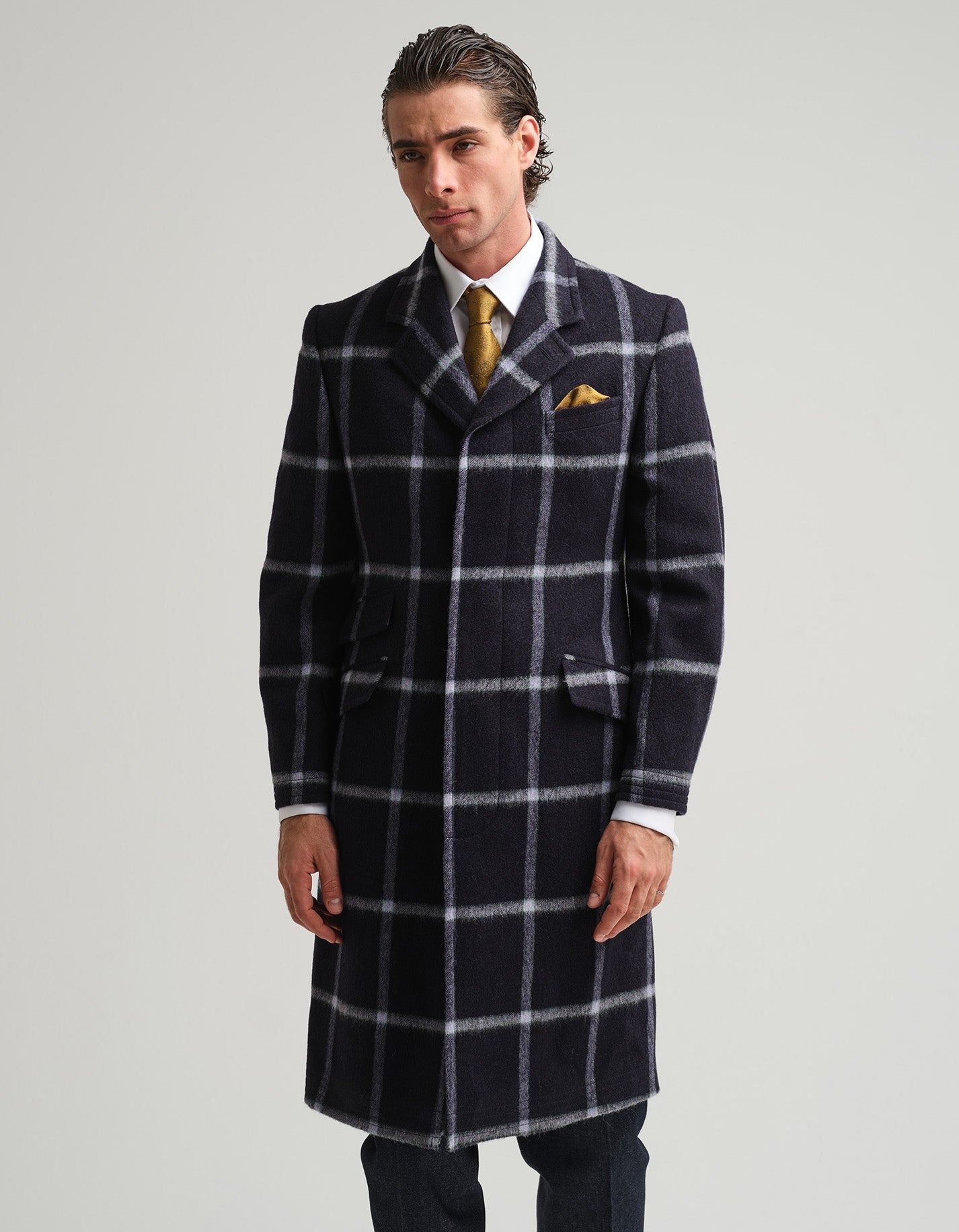 Navy Check Covert Coat | Gresham Blake Online