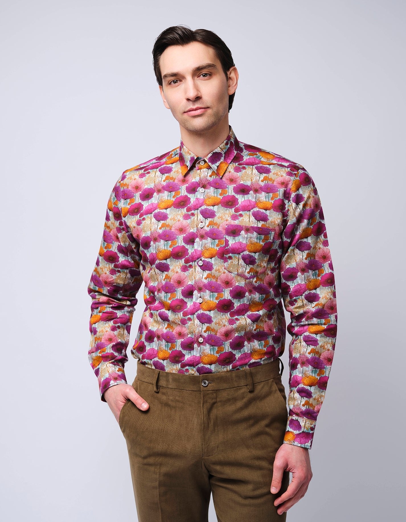 Purple & Pink Wildflowers Linen Shirt | Gresham Blake Online