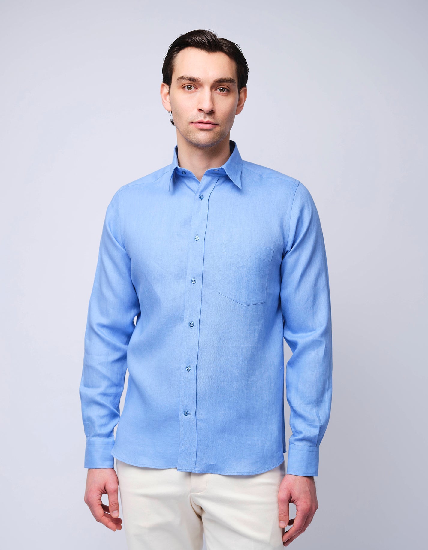 Sky Blue Linen Shirt | Gresham Blake Online